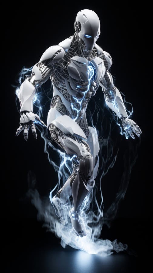 High-tech Robot with Energy in the Form of Lightning, AI Stock Image ...