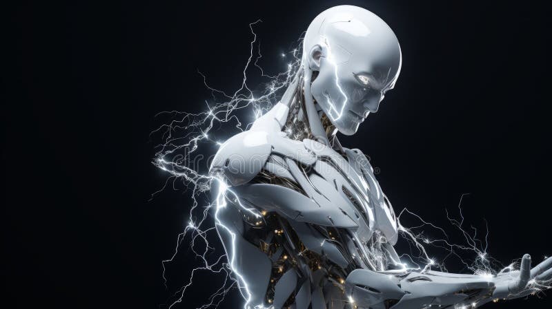 High-tech Robot with Energy Splash in the Form of Lightning, AI Stock ...