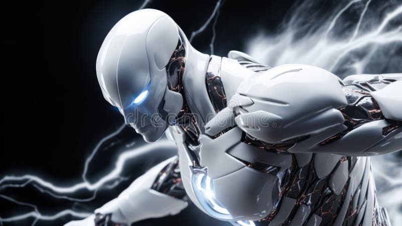 High-tech Robot with Energy Splash in the Form of Lightning, AI Stock ...