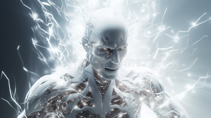 High-tech Robot with Energy Splash in the Form of Lightning, AI Stock ...