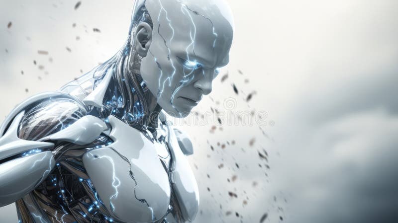 High-tech Robot with Energy Splash in the Form of Lightning, AI Stock ...
