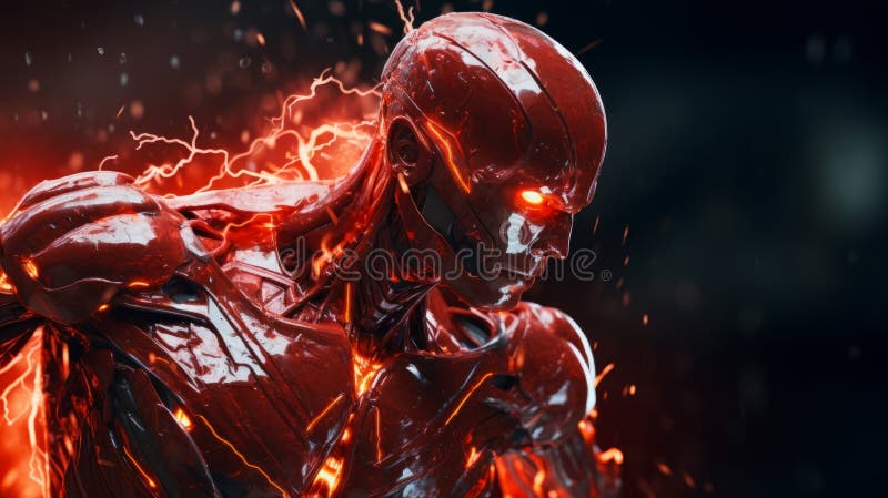 High-tech Robot with Red Energy in the Form of Lightning, AI Stock ...