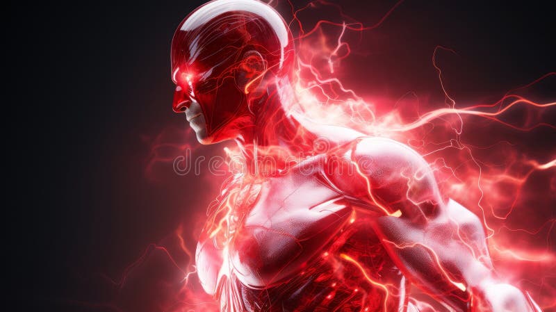 High-tech Robot with Red Energy in the Form of Lightning, AI Stock ...