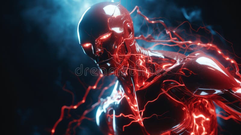 High-tech Robot with Red Energy in the Form of Lightning, AI Stock ...