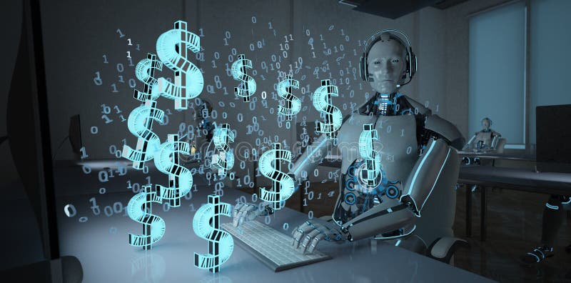 Humanoid Robot Makes Money stock illustration. Illustration of jobber ...