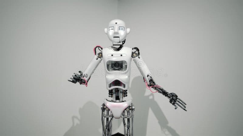 Humanoid Robot with Mechanical Arms Displayed. Close-up of a Humanoid ...