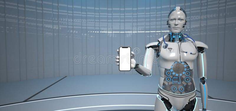 Humanoid Robot Medical Assistant Smarthone Stock Illustration ...