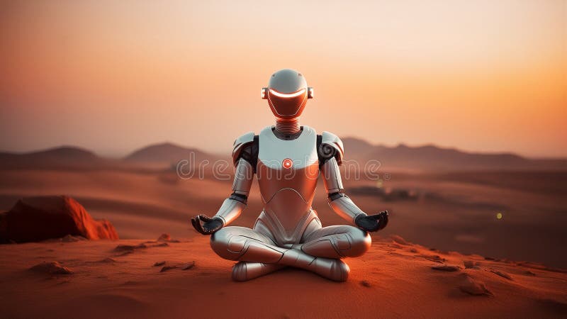 Humanoid Robot Meditates on Mars in a Lotus Position Stock Illustration ...