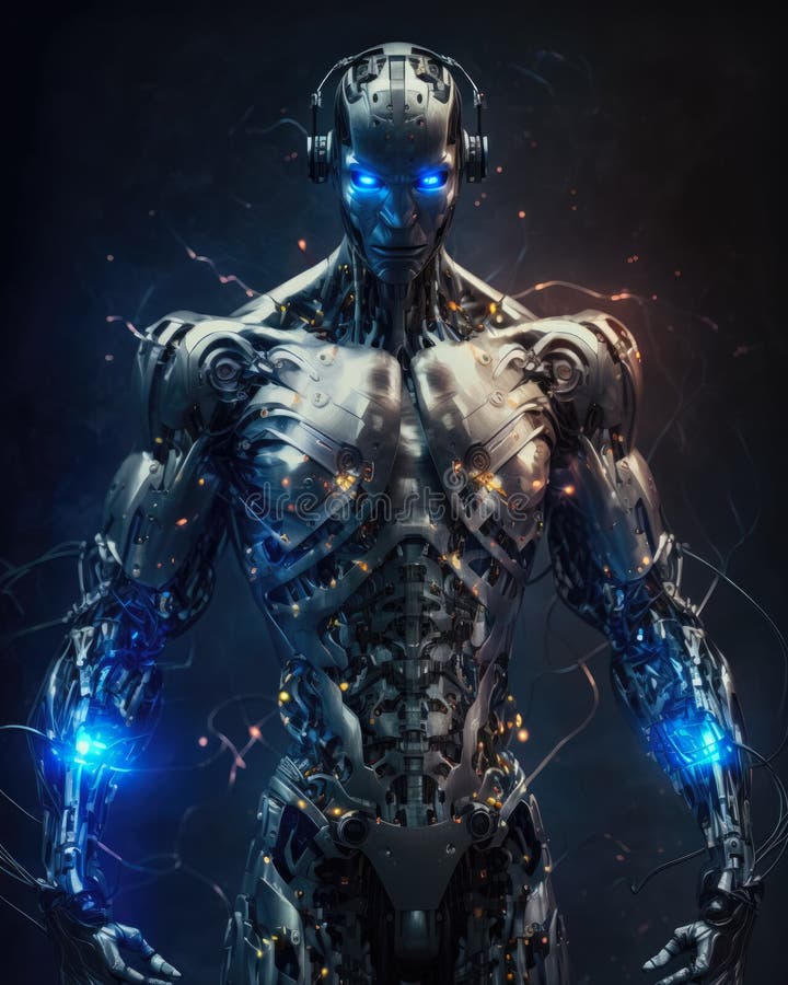 A Humanoid Robot with a Metallic Silver Body. Generative AI Stock ...