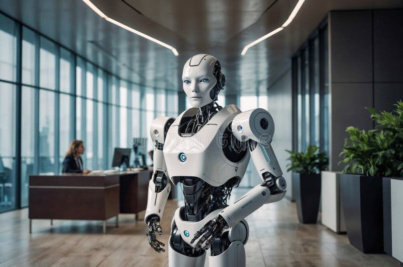 Humanoid Robot in Modern Office Environment Stock Illustration ...
