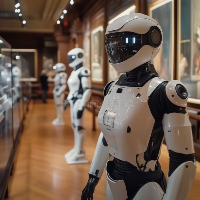 A Humanoid Robot in a Museum Setting, Alongside Other Robots Stock ...