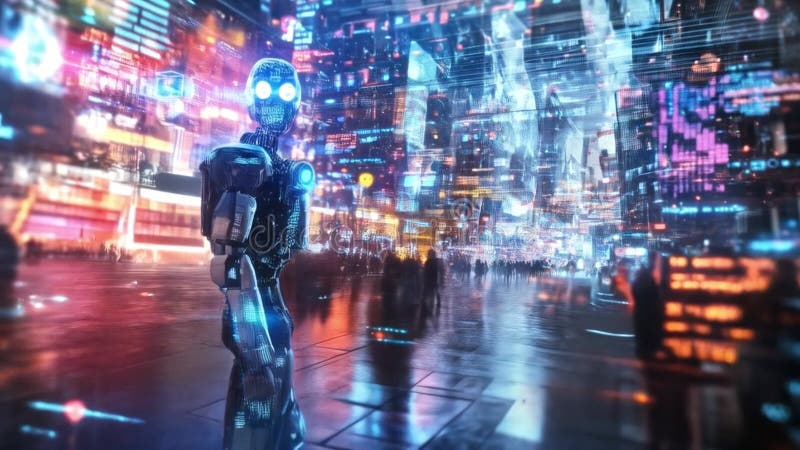 Humanoid Robot Observing Corporate Training in Futuristic Urban ...