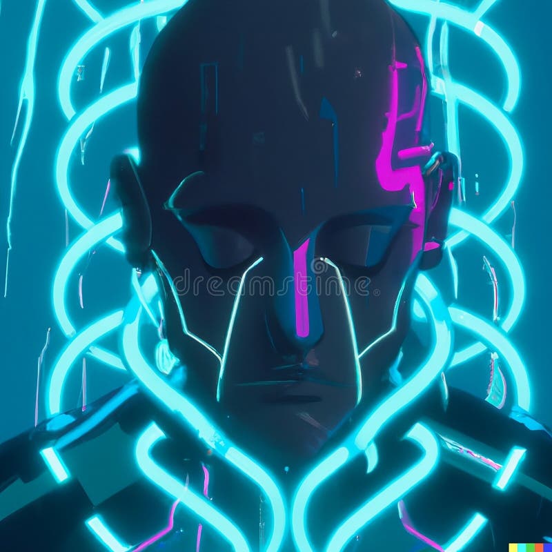 Humanoid Robot with Neon Color. Future Technology. Generative Ai. Ai ...