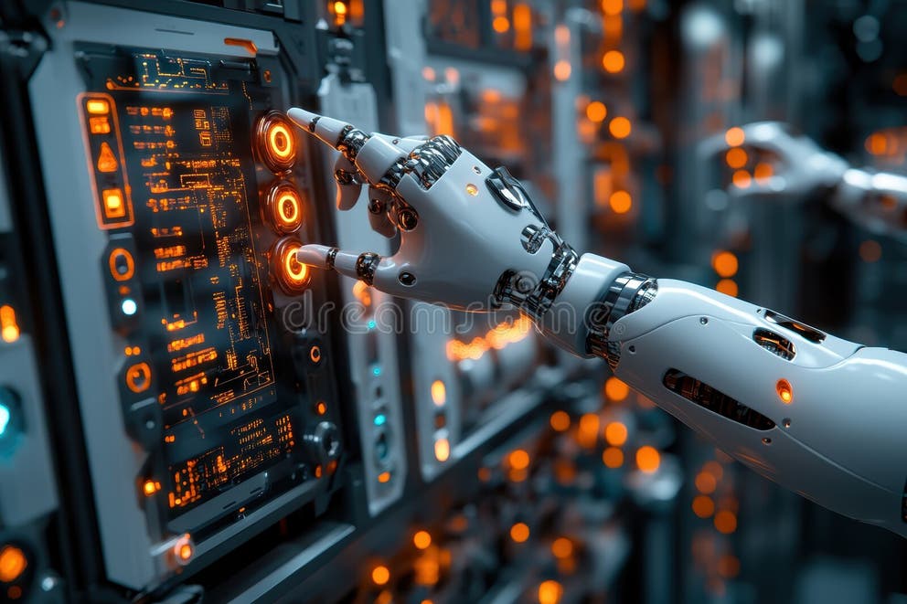 Humanoid Robot Operates Control Panel in Advanced Robotics Assembly ...