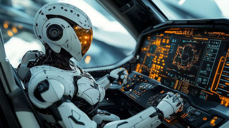Humanoid Robot Operating a Spaceship Cockpit, AI Generated Stock ...