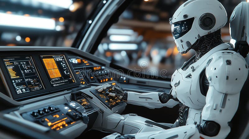 Humanoid Robot Operating a Spaceship Cockpit, AI Generated Stock ...