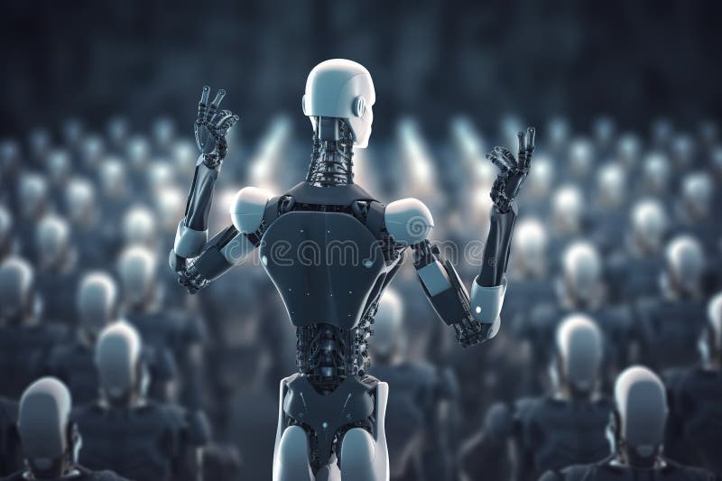 Humanoid Robot Performs from Podium in Front of Audience. Future ... Humanoid Robot Performs from Podium in Front of Audience. Future ...