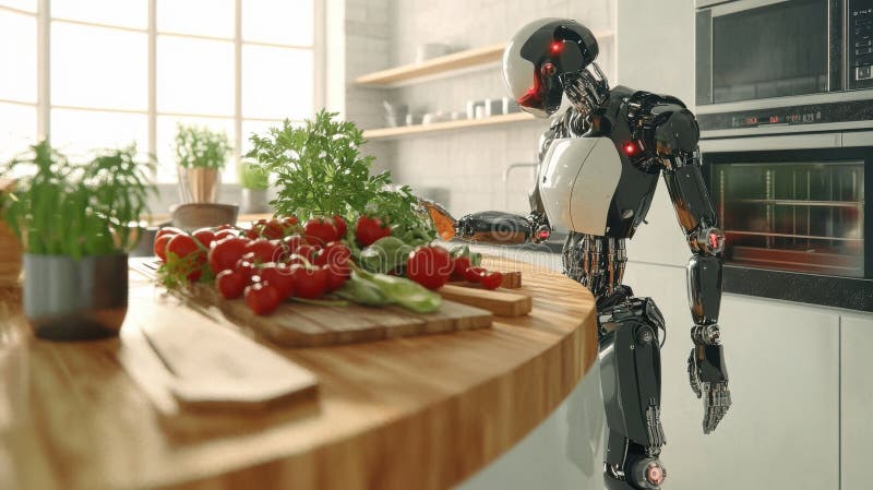 Humanoid Robot Programming on Computer in Modern Office Stock Photo ...