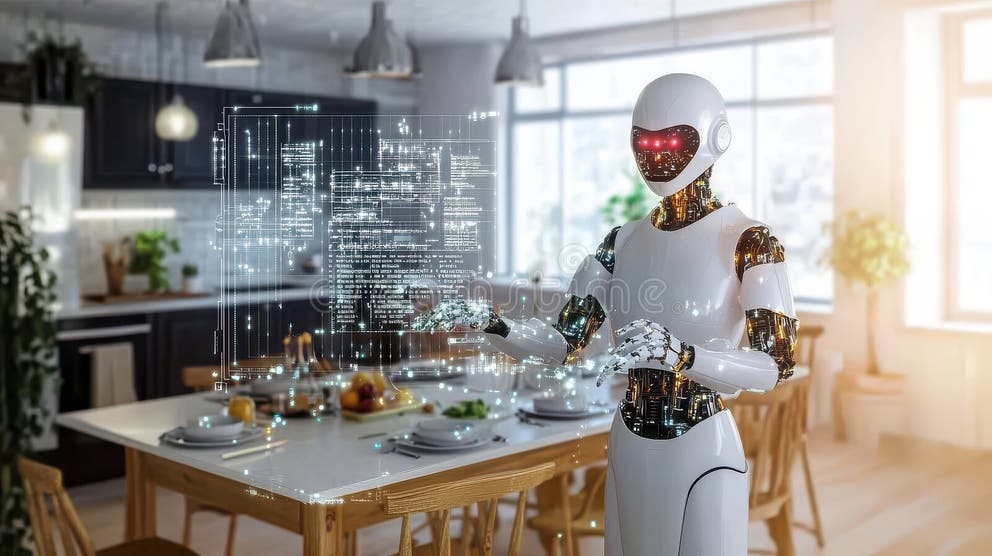 Humanoid Robot Programming on Computer in Modern Office Stock Image ...