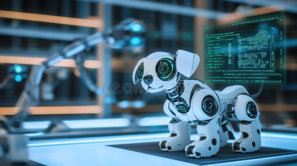 Humanoid Robot Programming on Computer in Modern Office Stock Photo ...