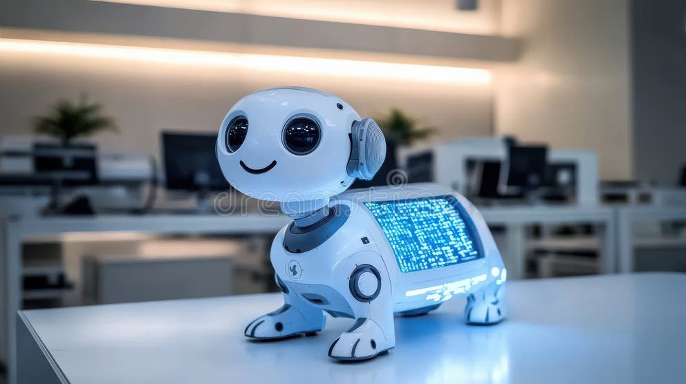 Humanoid Robot Programming on Computer in Modern Office Stock Photo ...