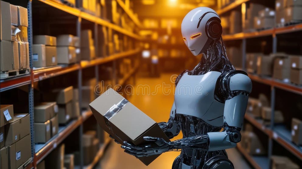Humanoid Robot Programming on Computer in Modern Office Stock Image ...