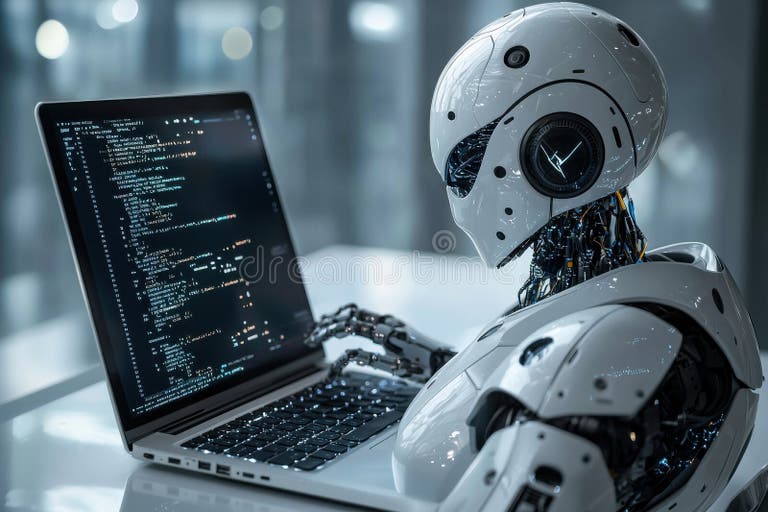 Humanoid Robot Programming on Laptop in Futuristic High-tech Environment Stock Image - Image of ...