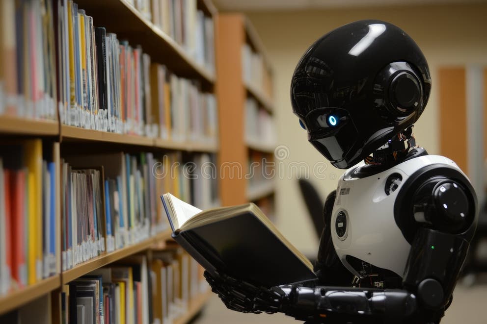 Humanoid Robot Reading a Book in a Library during Daytime, Exploring ...