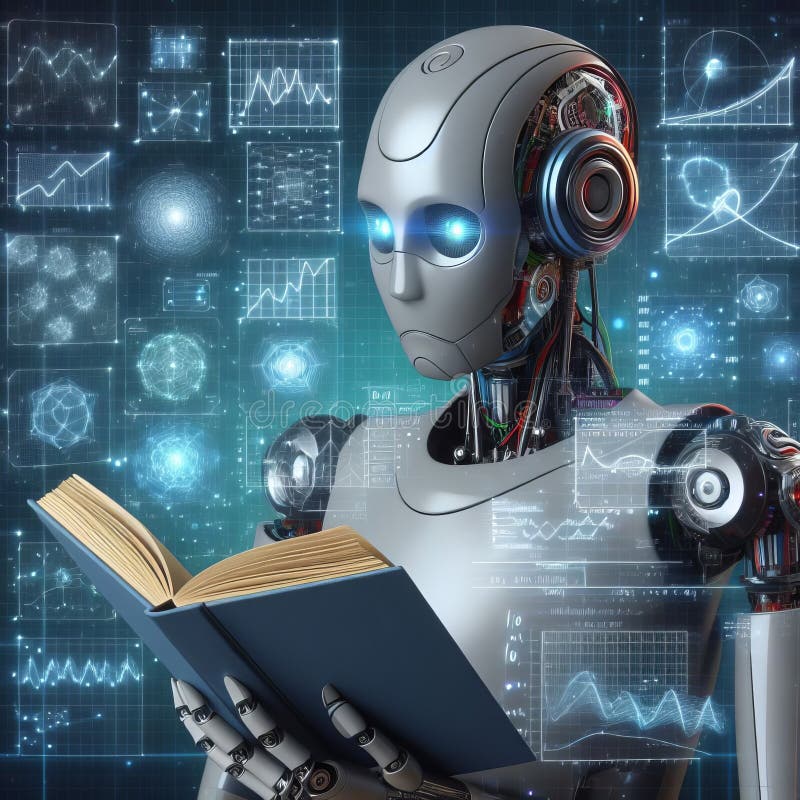 Humanoid Robot Reading a Scientific Book Stock Image - Image of machine ...