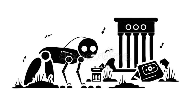 Humanoid Robot in Ruins, Post-Apocalyptic Future, Vector Design ...