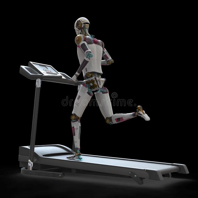Humanoid Robot Running on a Treadmill, 3D Illustration Stock ...