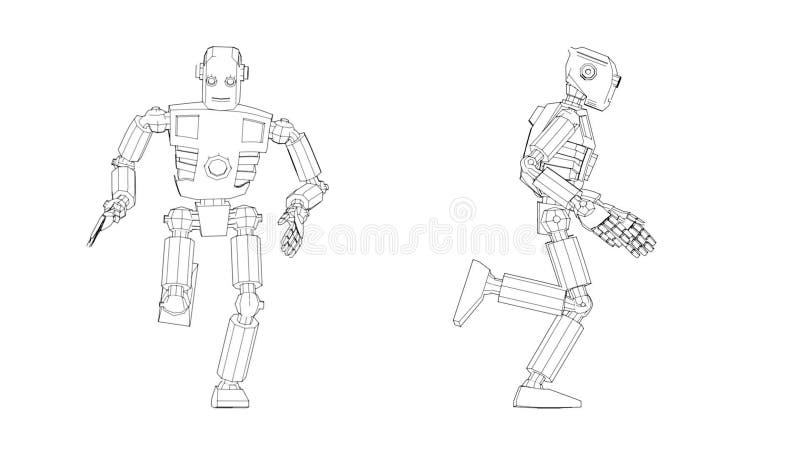 Robot Android Run Cycle. Isometric Front and Back View Stock Footage ...