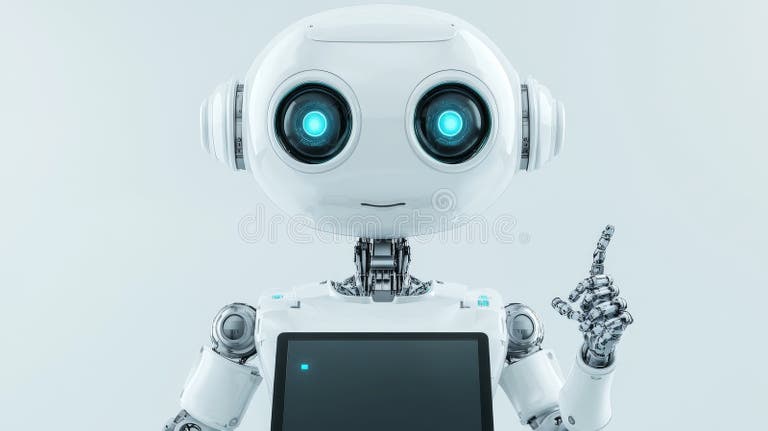 Humanoid Robot with a Screen Interface Pointing Upward Stock Photo ...