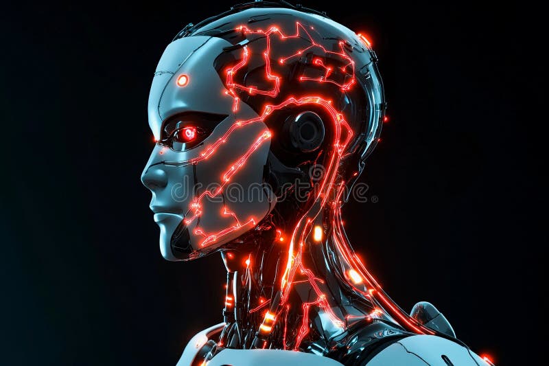 Humanoid Robot Showcases Glowing Circuits in a Futuristic Environment ...