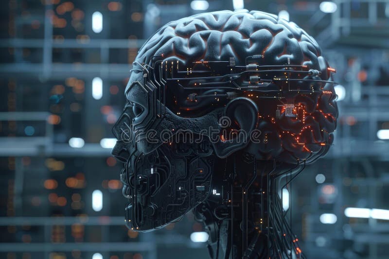 Humanoid Robot Showing Brain Activity, Thinking about the Future of ...