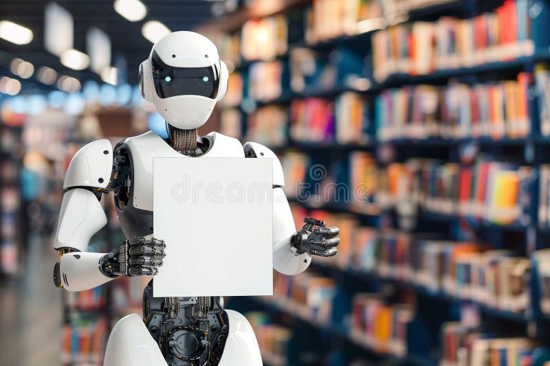 Humanoid robot with a sign stock illustration. Illustration of head ...
