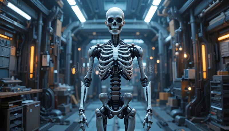 Humanoid Robot Skeleton in Industrial Room. Stock Illustration ...