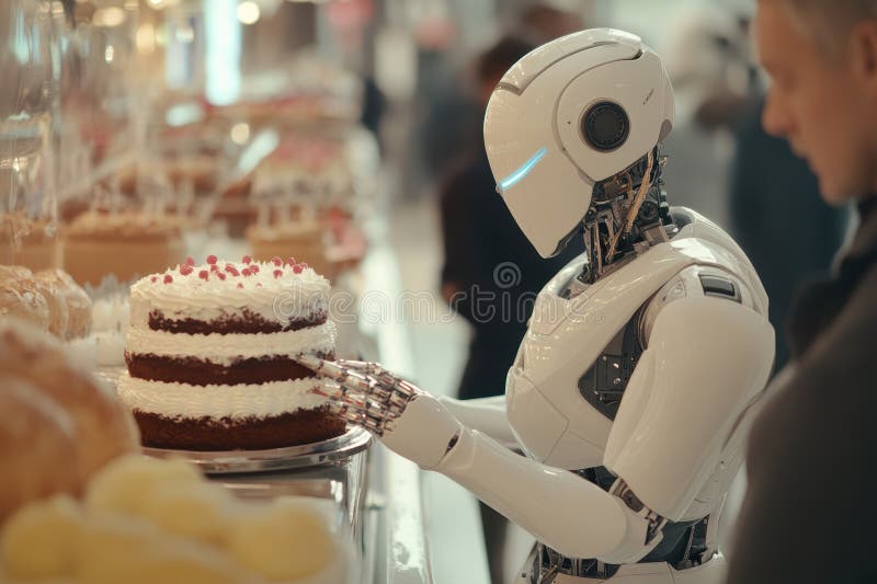 Humanoid Robot Skillfully Decorates Cake in Bakery with Human in ...