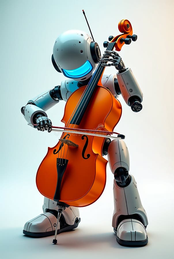 A Humanoid Robot Skillfully Plays a Bright Orange Cello Stock ...