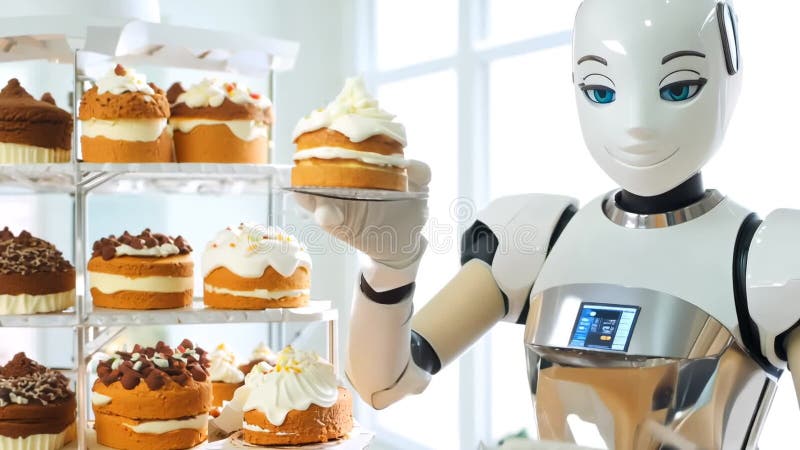 Humanoid Robot Skillfully Serving Cake from a Multi-tiered Tray Stock ...