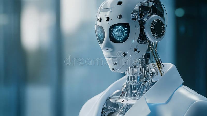 Futuristic Humanoid Robot with Transparent Design and Glowing Features ...
