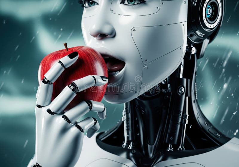 Humanoid Robot and the Forbidden Fruit Stock Illustration ...