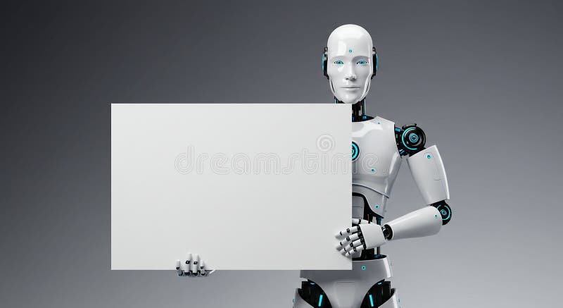 A Humanoid Robot with a Sleek White and Black Design Holds a Blank ...
