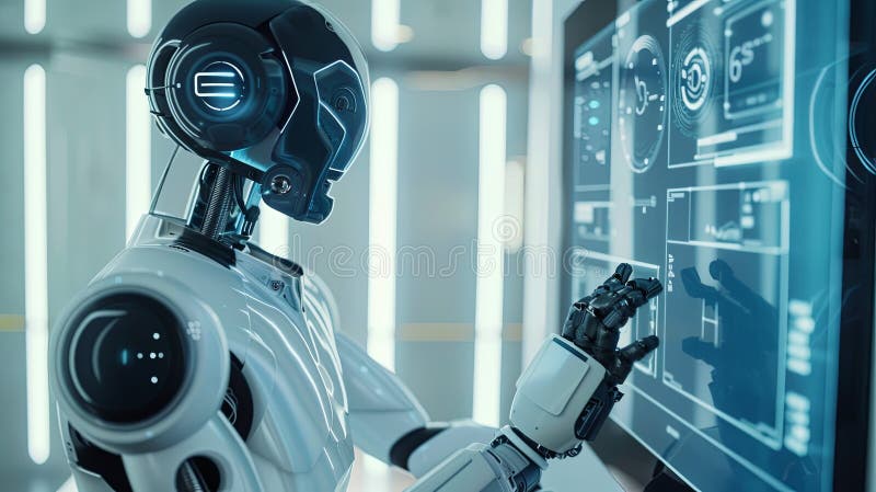 A Humanoid Robot with a Sleek, White Exterior Interacts with a ...