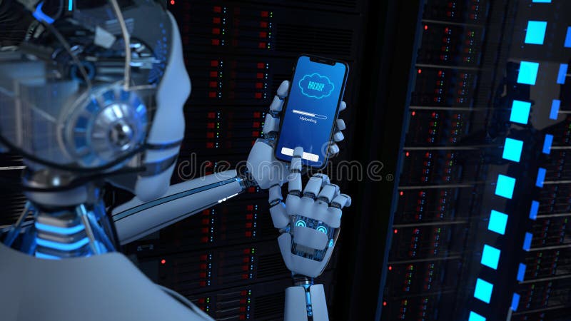 Humanoid Robot Smartphone Data Center Backup Stock Photo - Image of ...