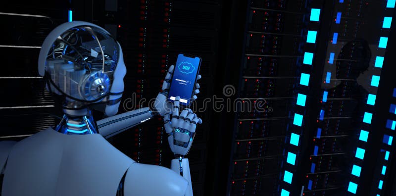 Humanoid Robot Smartphone Data Center Backup Stock Photo - Image of ...