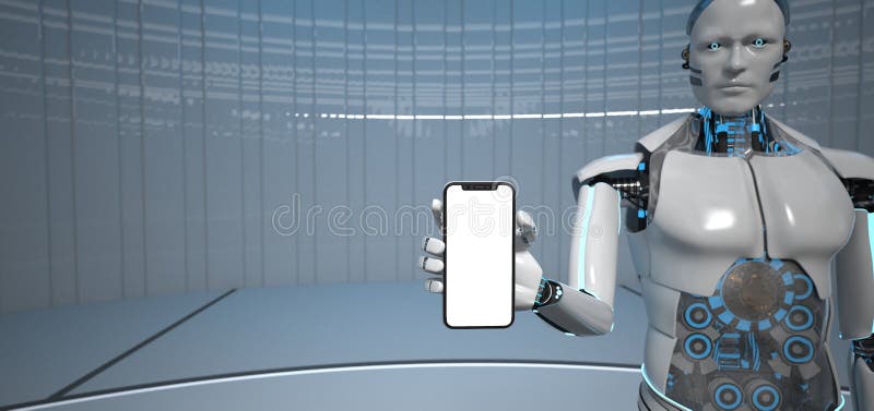 Humanoid Robot Smartphone stock illustration. Illustration of ...