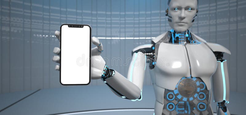 Humanoid Robot Smartphone stock illustration. Illustration of ...