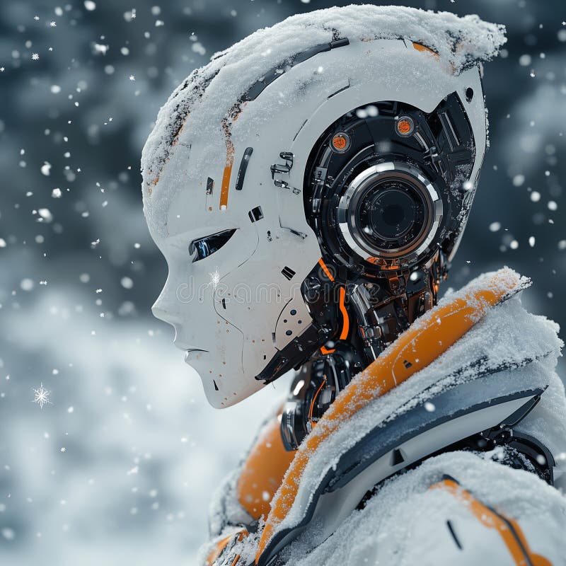 Humanoid Robot in a Snowy Landscape, AI Generated Stock Illustration ...