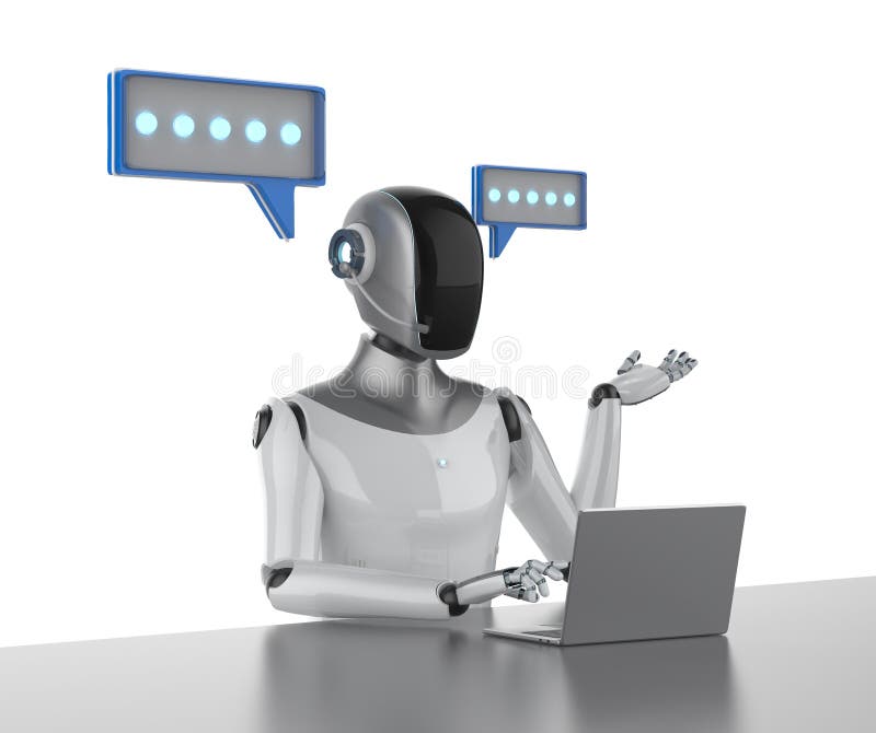 Humanoid Robot with Speech Bubble Isolated on White Stock Illustration ...